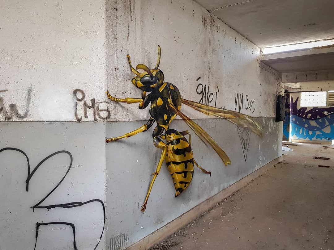Anamorphic urban insect art to scare your players